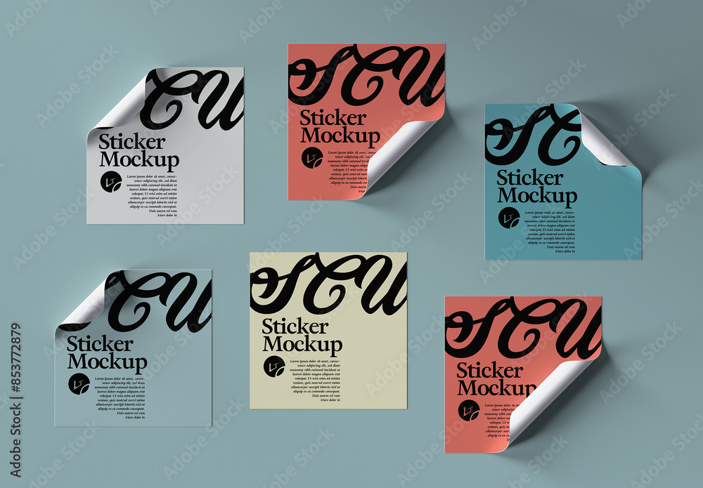 Square Paper Sticker Mockup Set with Rounded Corners Stock Template ...
