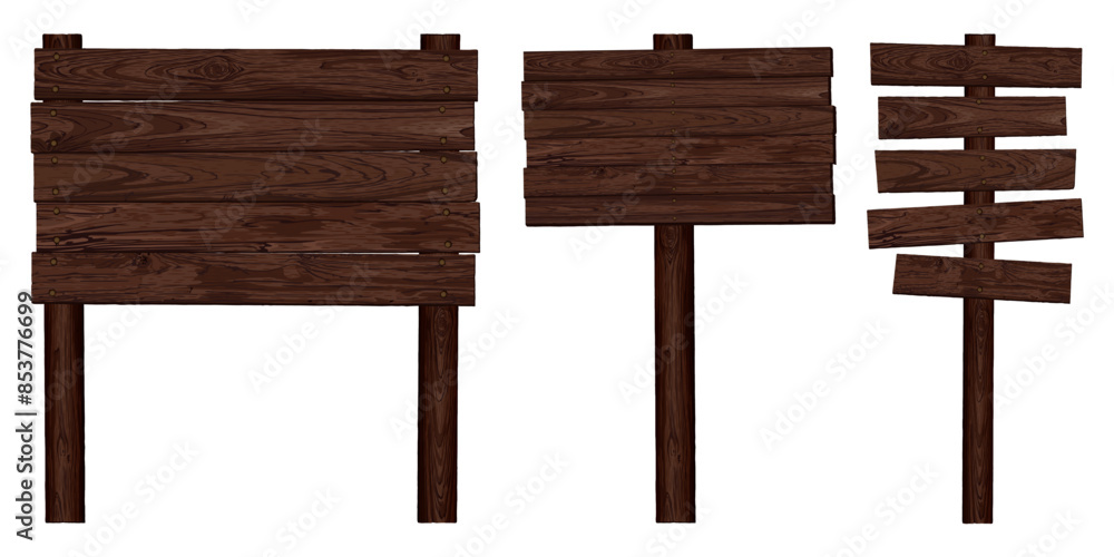 Blank signboard posts isolated made from walnut wood panels and held ...