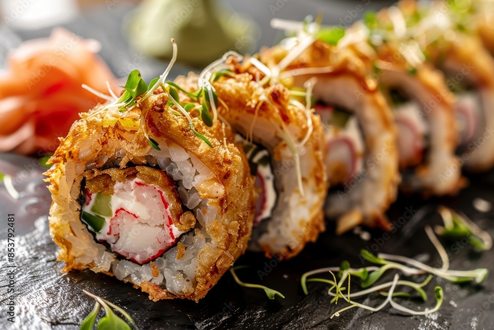 Crispy Ebi Tempura Maki Sushi Rolls, Deep Fried Uramaki Roll Set with ...