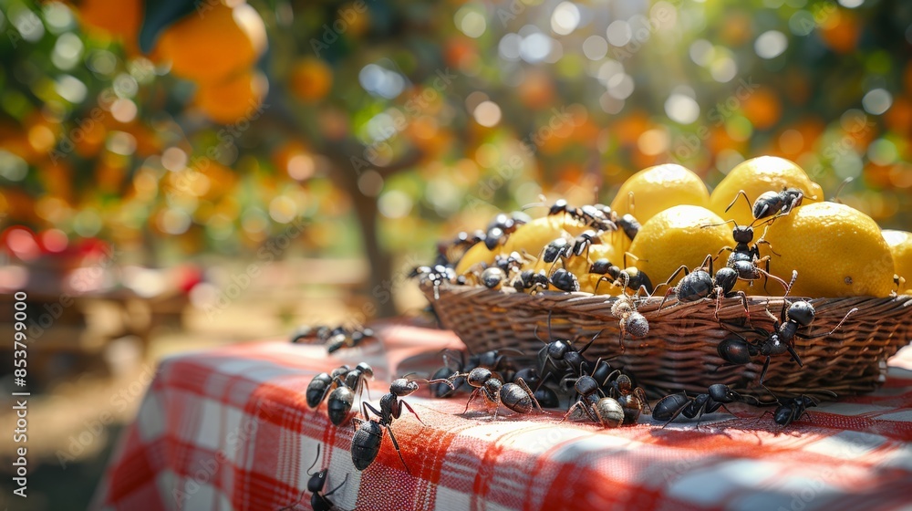 Ants on a Picnic: ants invading a picnic spread, adding a humorous and ...