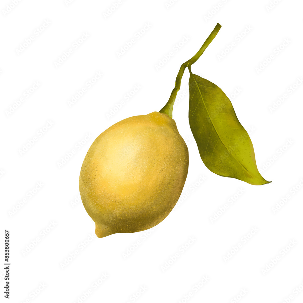 Hand draw lemon with leaves clipart, citrus fruit isolated element ...