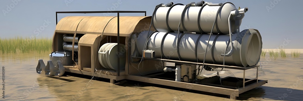 clean water technology on display with a large barrel and black tire ...