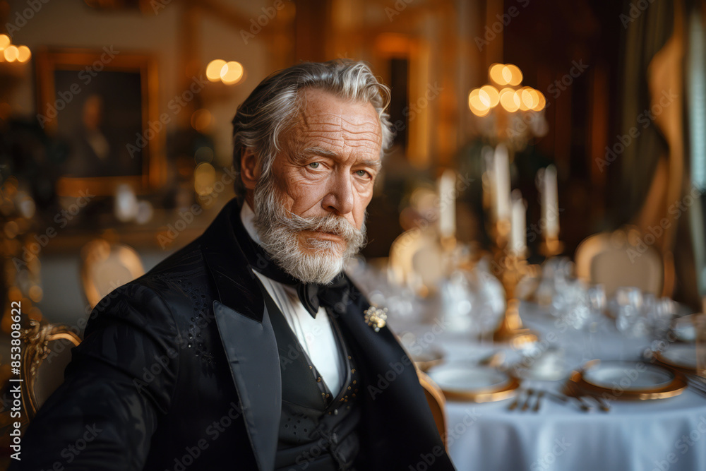 Elegant older gentleman, a successful tycoon with silver hair and a ...