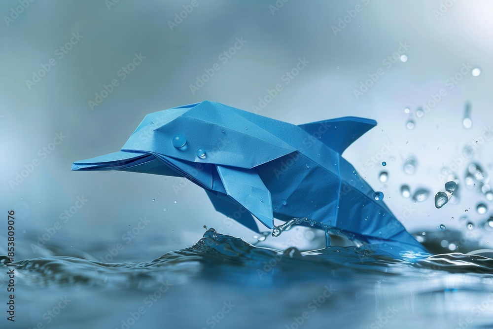 Origami dolphin jumping out of water, showcasing the art of paper ...