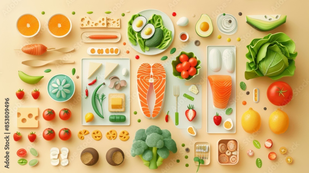 A nutrition infographic depicting healthy food choices with calorie ...