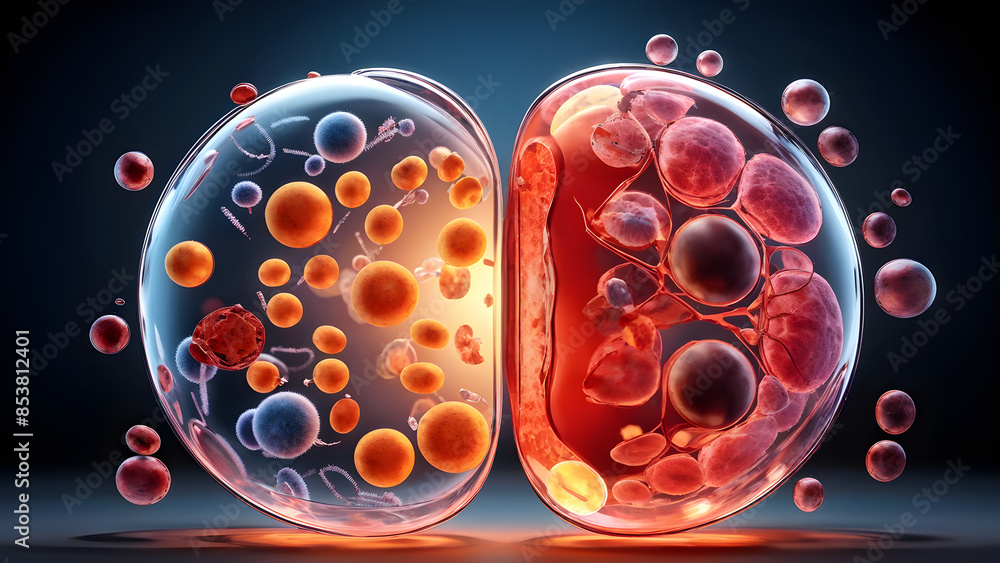 An animated sequence depicting the lifespan cycle of a cell, from birth ...