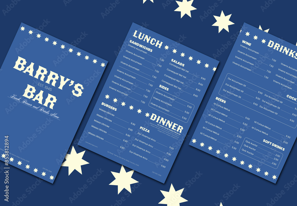 Blue Rustic Bar Menu Stock Template | Adobe Stock