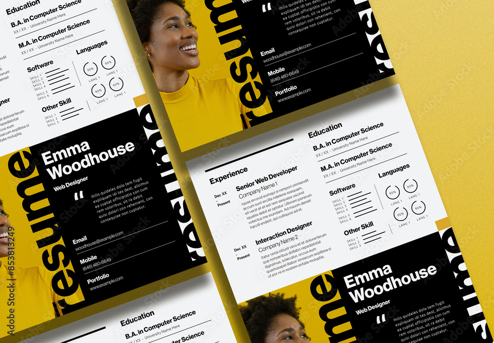 Resume Layout with Bold Typography Stock Template | Adobe Stock