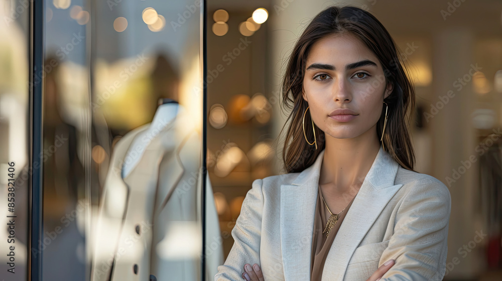 elegant rich blonde woman model with a neutral expression facing ...