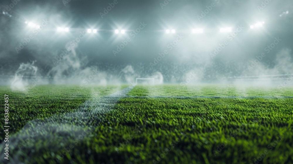 Foggy Football Field Under Stadium Lights, Generative AI Stock ...