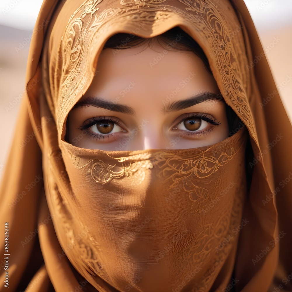 Arabic afghan arabian woman in a traditional brown veil burka niqab ...