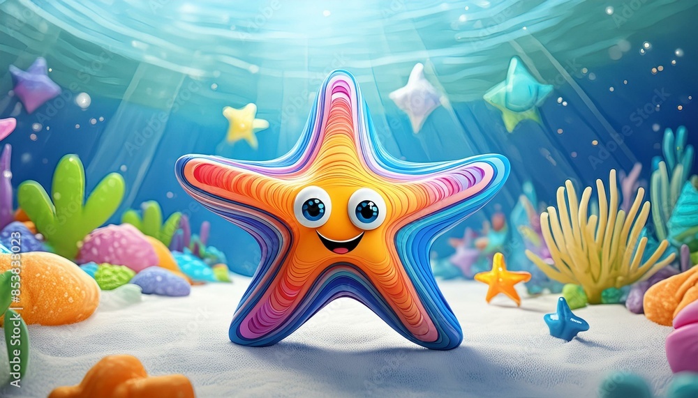 Una alegre y divertida estrella de mar en el fondo del océano hecha de ...