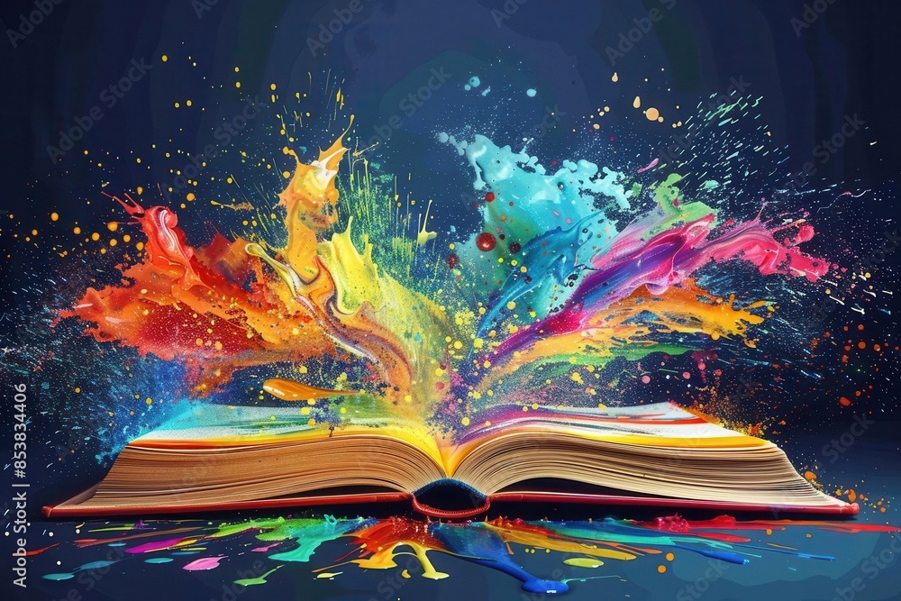 artistic paint explosion open book unleashing vibrant colors in dynamic ...