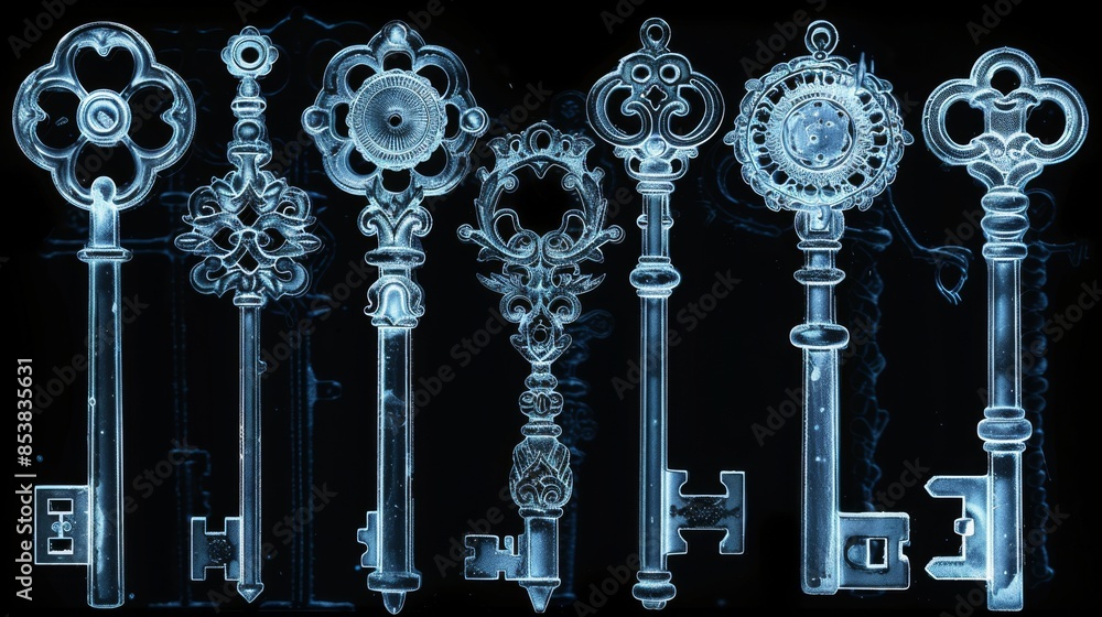 The intricate curves and designs of antique keys are revealed in the X ...