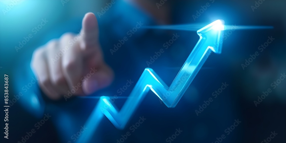 Businessman pointing to arrow chart illustrating high growth rates to ...