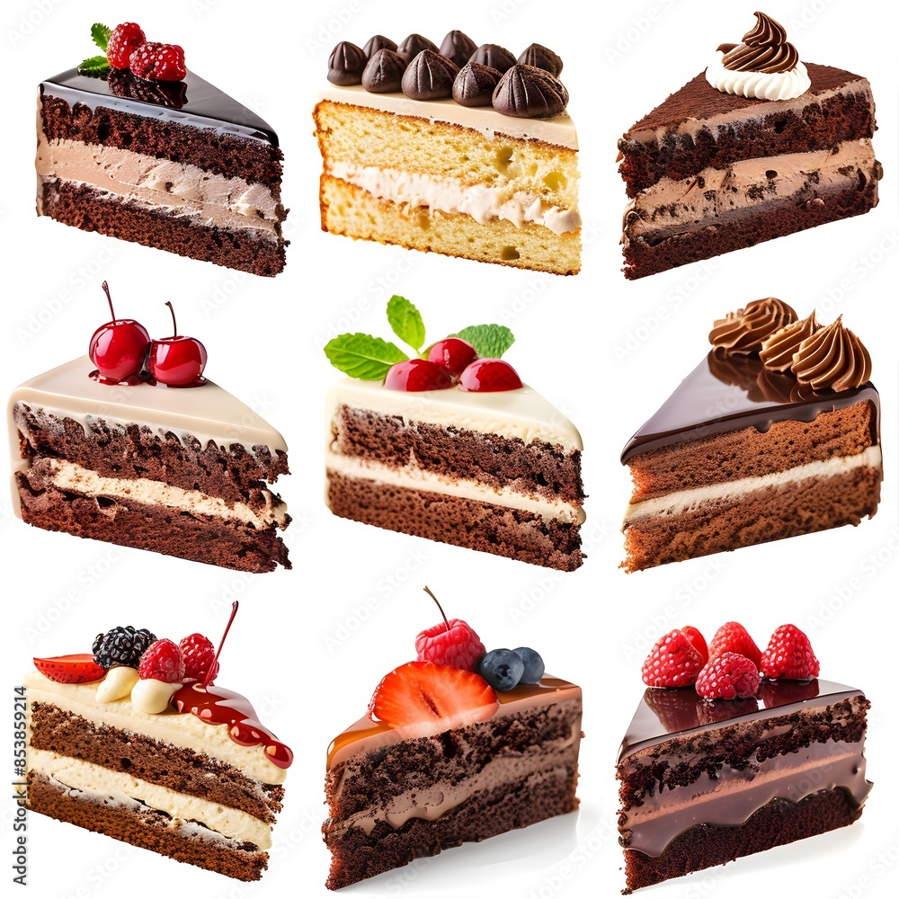 Set of different delicious cakes isolated on white background ...