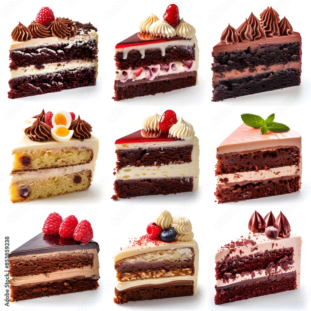 Set of different delicious cakes isolated on white background ...