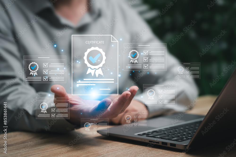 Assessment for certificate and document approved concept, Businessman ...