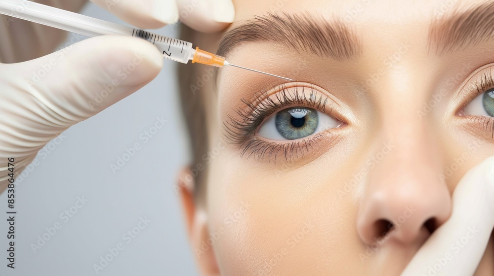 Botox injections, neurotoxin botulinum into the skin, Young women ...