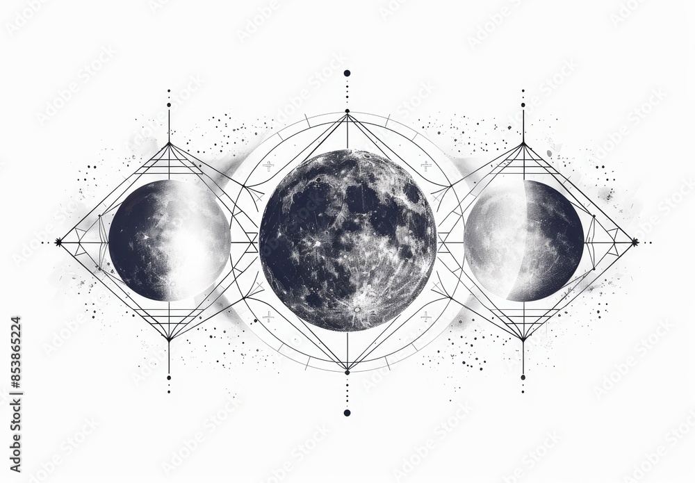 The Metatron Cube. Moon pagan Wicca moon goddess symbol. Three-faced ...