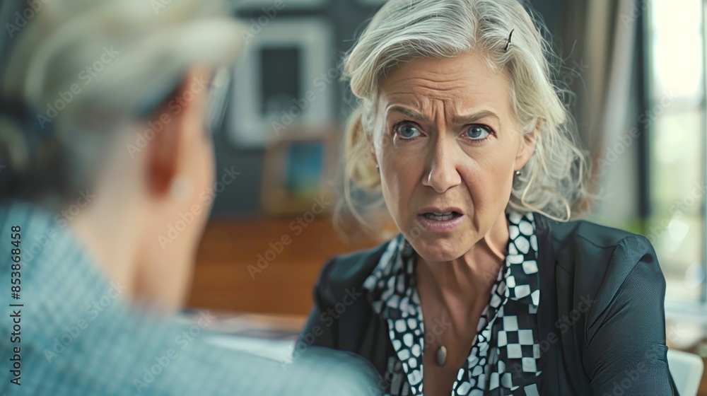 a blond lady 55 years old really angry at an employee during the ...