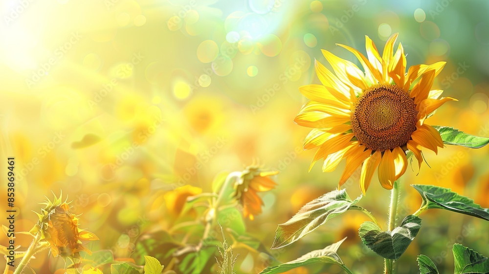 Sunflower on blurred sunny nature background. Horizontal agriculture ...