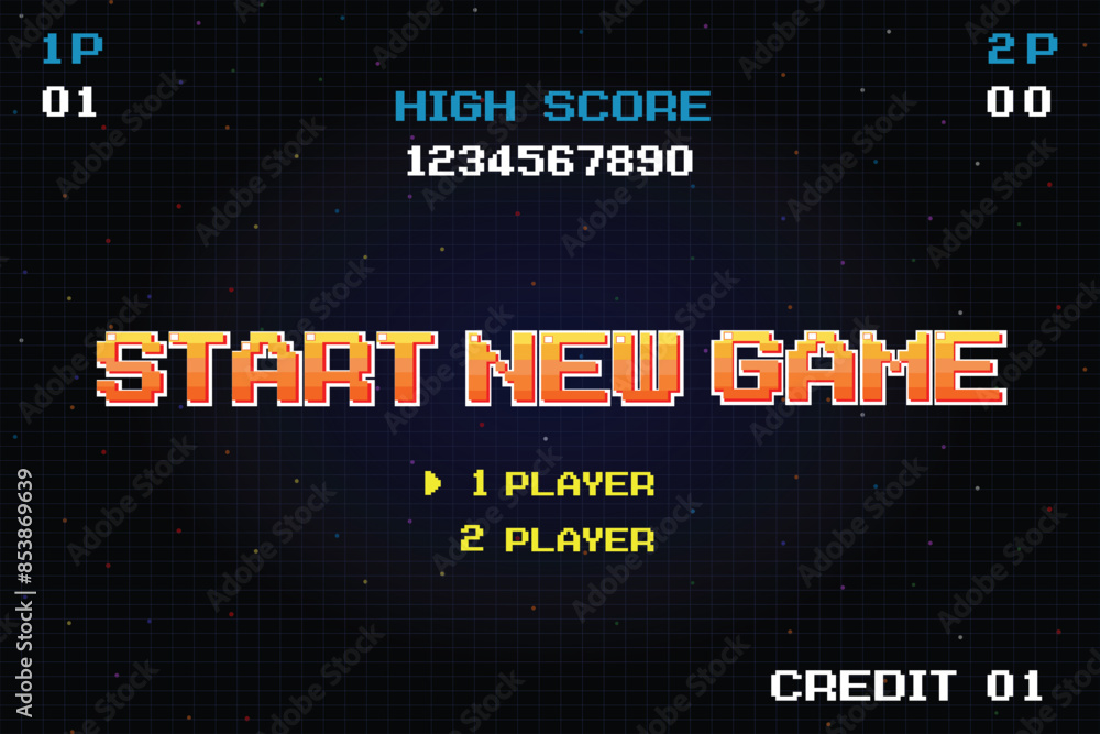 START NEW GAME play .pixel art .8 bit game. retro game. for game assets ...