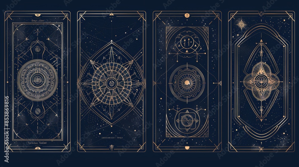 Alchemical esoteric mystical magic template for tarot cards, banners ...