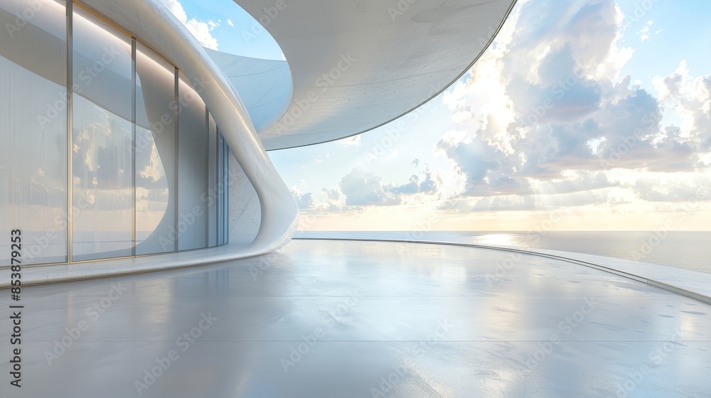 Abstract minimalist building with an open courtyard, white showcase ...