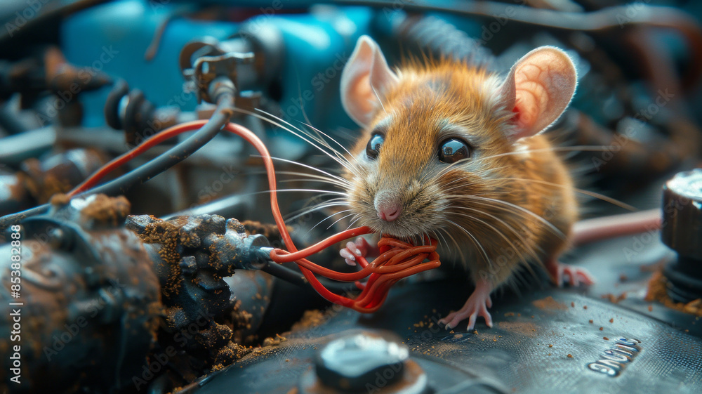 cute cartoon rats eating electrical wires from a car engine like ...