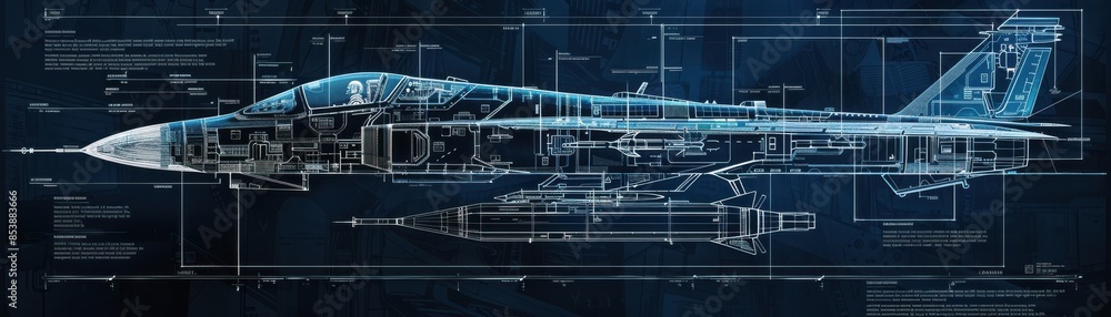 Detailed blueprint of a modern aircraft showcasing technical ...