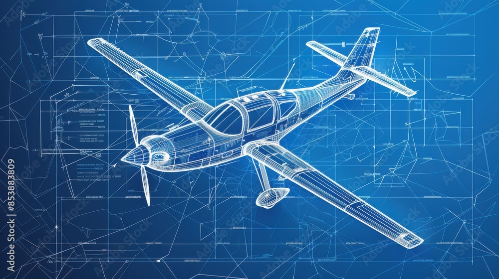 Detailed blueprint of a small airplane showcasing engineering design ...