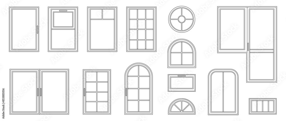 Houses and apartments windows types. Vector isolated set of wooden or ...