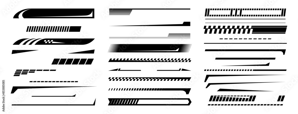 Sports racing stripes. Vector isolated set of sports car, moto, boat ...