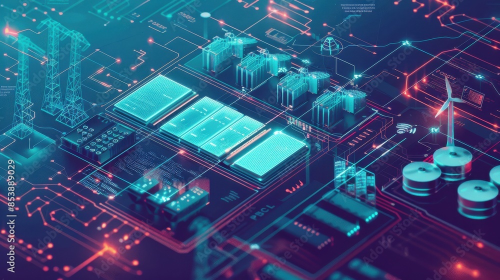 Futuristic concept art depicting advanced energy grid with artificial ...