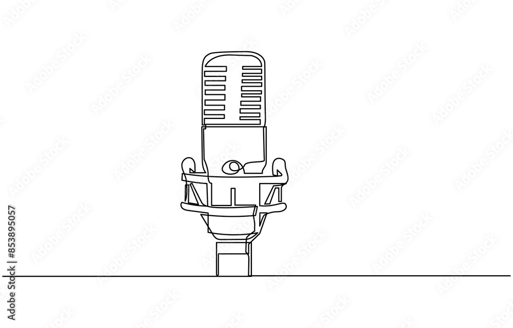 Continuous one line drawing of vintage microphone. microphone. Podcast ...