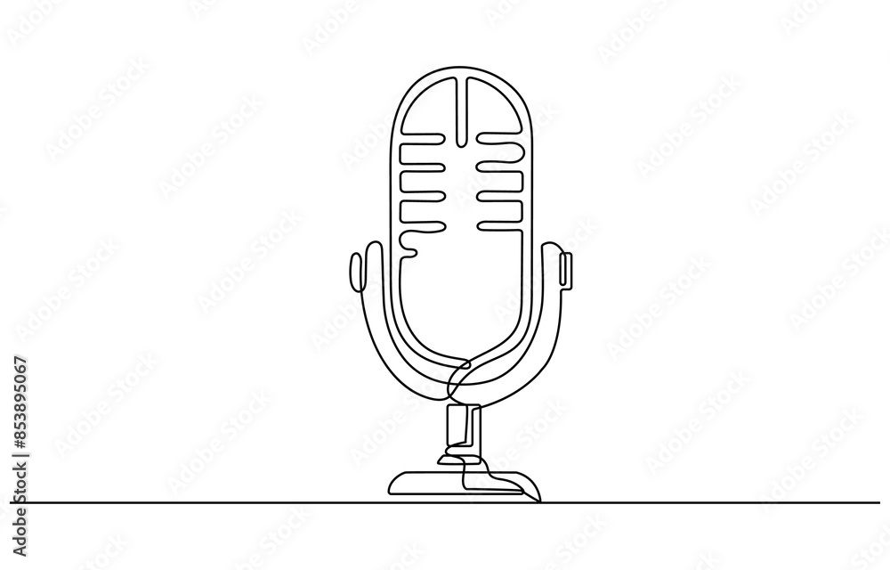 Continuous one line drawing of vintage microphone. microphone. Podcast ...