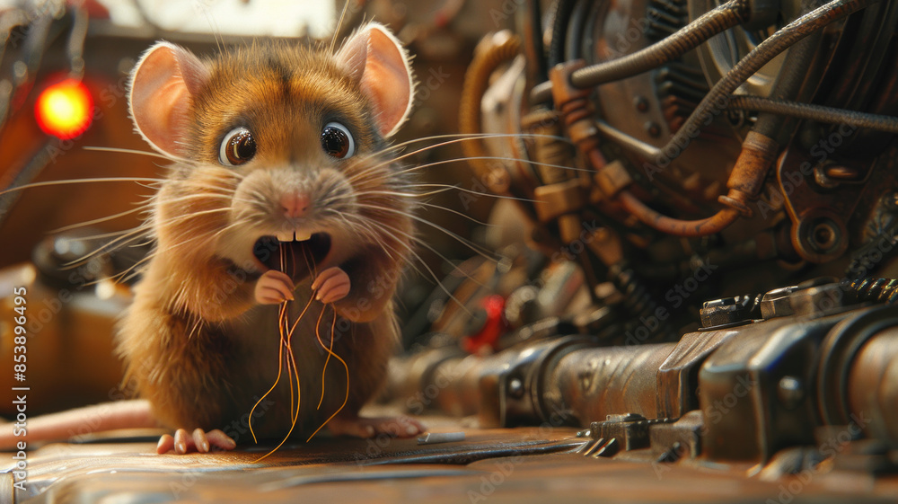 cute cartoon rats eating electrical wires from a car engine like ...