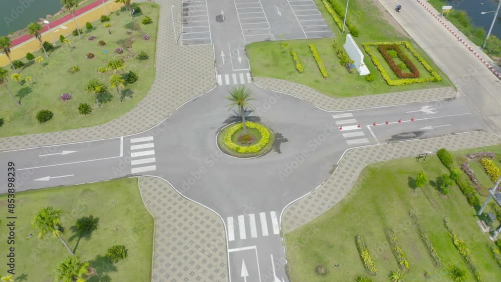Wongwian Yai roundabout. Aerial view of highway junctions. Roads shape ...
