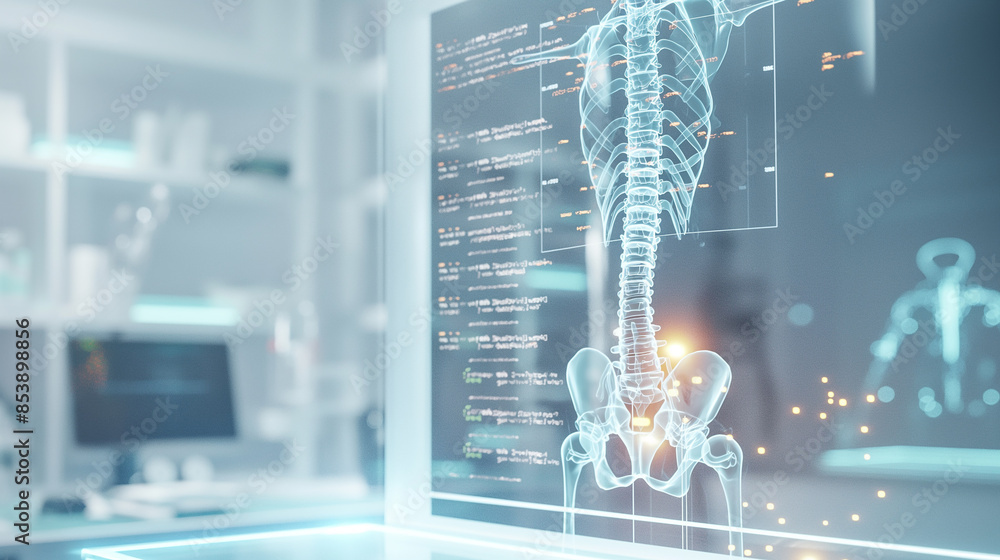 Hologram scan of human spine in a future technology lab for doctors to ...