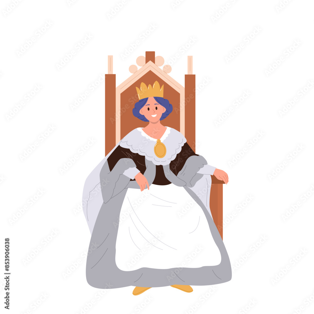 Queen representative of authority cartoon character sitting on throne ...