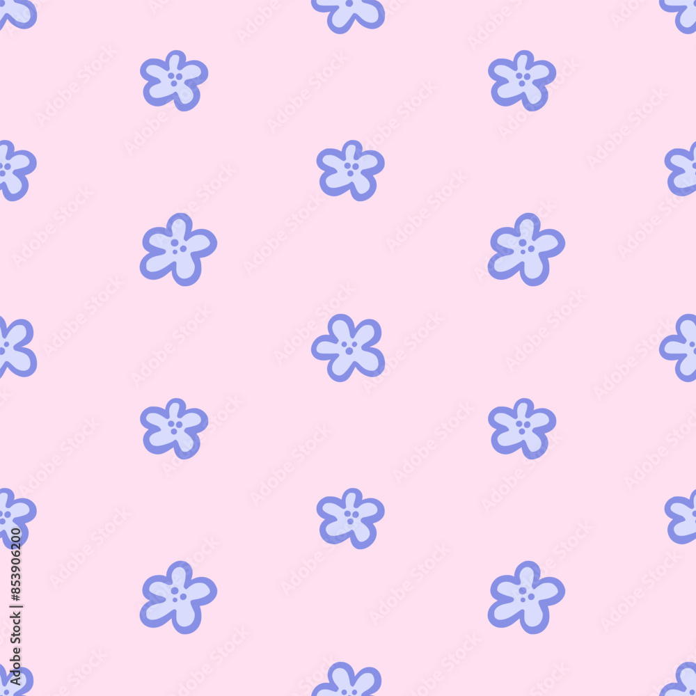 Vector floral seamless pattern. Cute small blue flowers in hand drawn ...