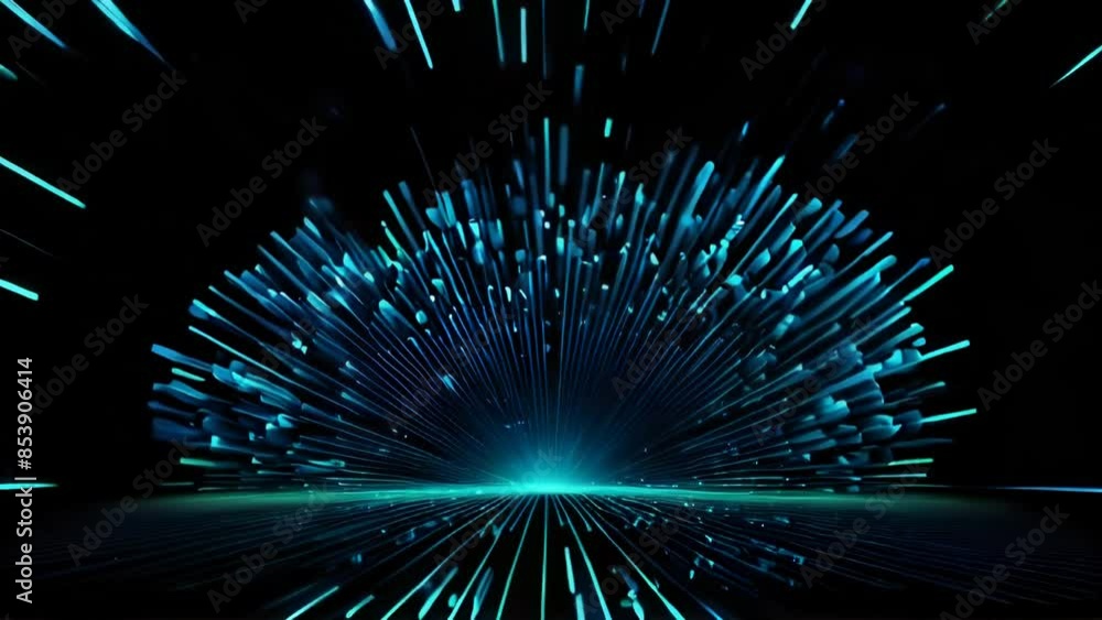 Blue and green explosion lines equalizer pattern on black background ...
