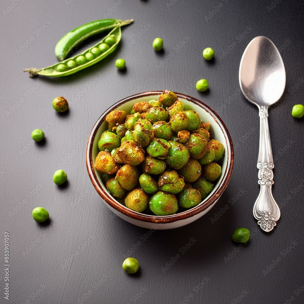 Indian namkeen snack food fried spicy green peas also called masala ...