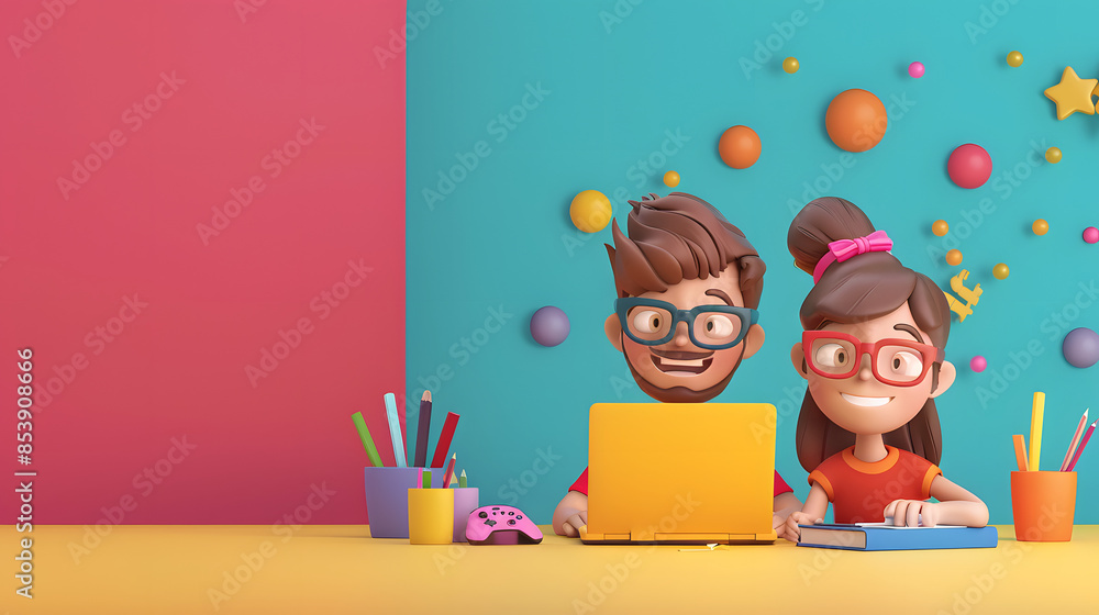 Students studying computer science are depicted as 3D cartoon ...
