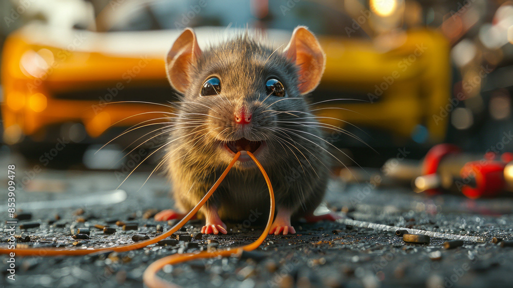 cute cartoon rats eating electrical wires from a car engine like ...