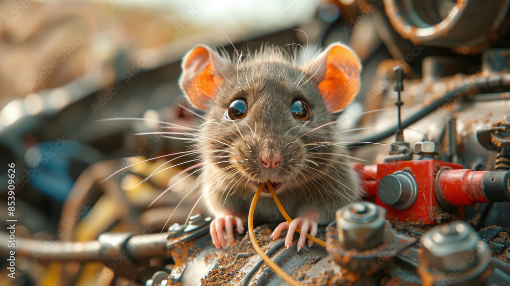cute cartoon rats eating electrical wires from a car engine like ...