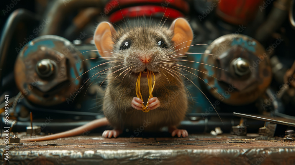 cute cartoon rats eating electrical wires from a car engine like ...