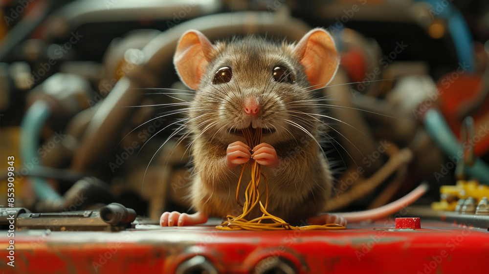 cute cartoon rats eating electrical wires from a car engine like ...