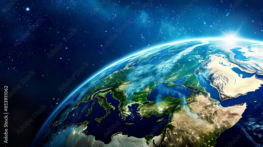 Hyper-realistic view of planet Earth from space showing detailed earth ...